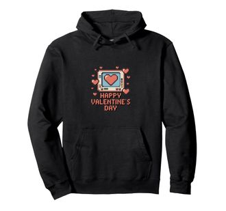 Mapanoli Design Happy Valentines Day Pixel Gamer Heart Pullover Hoodie