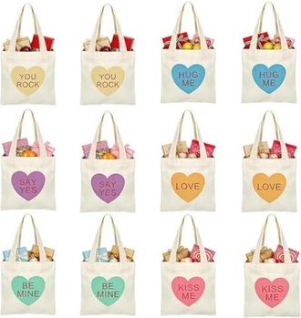 Generic Lot de 6/12 mini sacs en toile en forme de coeur r&eacute;utilisables pour la Saint-Valentin, cadeau de Saint-Valentin, Lot de 12, size
