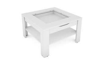 Byliving Couchtisch Ralph/moderner Sofatisch mit Glaseinlage und gro&szlig;z&uuml;giger Schublade in Wei&szlig;/Beistelltisch mit viel Stauraum/B 67, H 43, T 67 cm