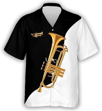 Keephen TangoDS Instruments de Musique Chemise Hawaiienne Femmes Hommes Trompette Impression 3D Manches Courtes Chemises &agrave; Boutons &Eacute;t&eacute; Chemise Aloha Plage