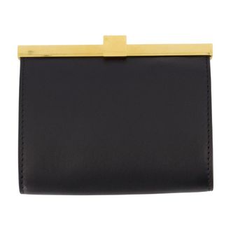 Anine Bing Calfskin Leather with Gold-Tone Frame Clutch - Black