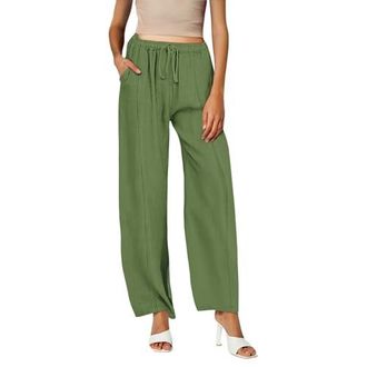 Generic Pantalon rouge pour femme - Pantalon de voyage l&eacute;ger et confortable - Pantalon noir - Bas &eacute;vas&eacute; - Robe de yoga XS pour femme - Coton et lin - Polyeste