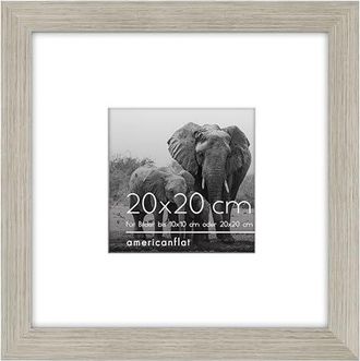 Americanflat Bilderrahmen 20x20 cm in Treibholz - Display 10x10 cm mit Matte und 20x20 cm ohne Matte - Verbundholz mit bruchfestem Glas - für Wand und Tischplatte