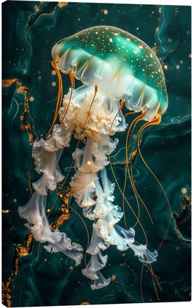 Posterlounge Smaragd Qualle Leinwandbild von Steffen Gierok 70 x 100 cm Gr&uuml;n Wandbilder Wanddeko