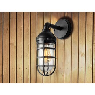 Konstsmide Außenwandleuchte olbia aus Aluminium Schwarz & Klarglas, Höhe 33cm