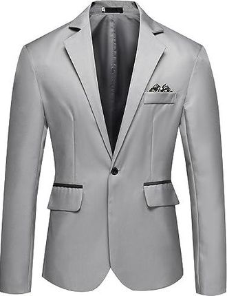 Generic Nouveau Petit Costume décontracté à Boutonnage de Couleur Unie avec Veste de Costume pour Hommes de Banquet de Mariage Fendu (Grey, XXXXXL)
