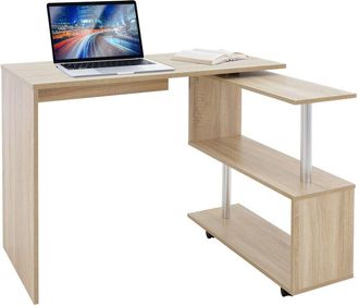 ML Design Ml-Design - Bureau dangle pivotant 90&deg; - Forme de L 150x88x75 cm - MDF ch&ecirc;ne Sonoma - 4 roulettes - Table informatique pour home office