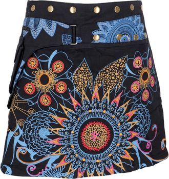 Guru Shop Wickelrock, Kurzer Goa Rock, Cacheur, Minirock - Schwarz/blau, Damen, Baumwolle