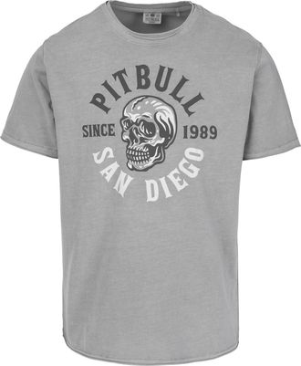 Pitbull Herren T-Shirt Skull Logo Vintage Style mit Washed Look Raw Edge Details Baumwolle Tshirt Rundhals Streetwear Print Sommershirt Kurzarmshirt