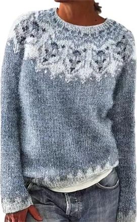 Generic Pull tricot&eacute; vintage &agrave; col rond et manches longues pour femme Motif Fair Isle, 04, XXL-6XL