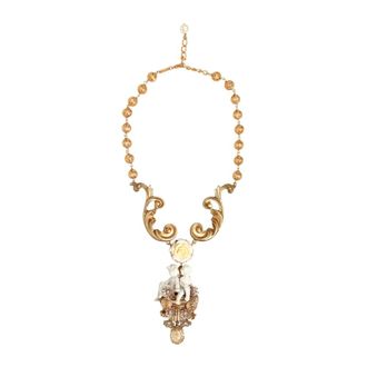 Dolce & Gabbana Femme, Accessoires, Jaune, Taille: ONE Size Ceramic Crystal Cherub Baroque Pendant Necklace