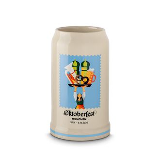 Troika OKTOBERFEST Bierkrug 2025 offizieller Sammlerkrug Oktoberfest 2025 mit einer Füllmenge 1 Liter aus Steingut und mehrfarbig