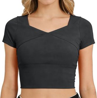 Generic Haut court avec col carr&eacute;, manches courtes : v&ecirc;tements de tous les jours moulants &agrave; enfiler et &agrave; enfiler V&ecirc;tements de sport, Noir, XXL