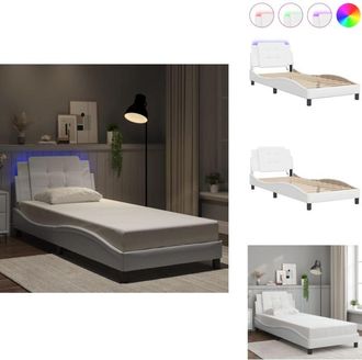 vidaXL Bettgestell mit led Wei&szlig; 100x200 cm Kunstleder - Bettrahmen - Schlafzimmerm&ouml;bel - Led-Bett - Kunstlederbett - Doppelbett