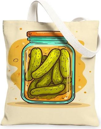 Generic Sacs fourre-tout en toile amusants avec motif de l&eacute;gumes insolites, sacs d&eacute;picerie r&eacute;utilisables, l&eacute;gers et lavables avec bandouli&egrave;re C, beige, 13x15 