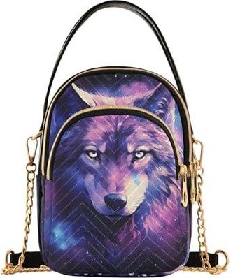 Mnsruu Sac à bandoulière pour femme - Motif loup glaxy violet - Petit sac à bandoulière avec sangle réglable