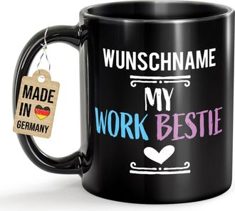 Tassendruck Schwarze Tasse mit Name personalisieren - My Work-Bestie - Personalisiertes Geschenk für Kollegin zum Geburtstag, Weihnachten, Lieblingskollegin - Ker