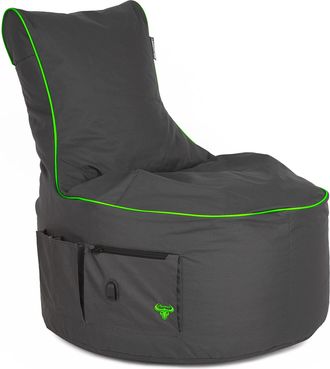BuBiBag XXL Sitzsack Riesensitzsack 90x75x80cm - Gaming Sessel f&uuml;r Erwachsene & Kinder - Waschbar & mit EPS F&uuml;llung - Farbe (Anthrazit - Neon Gr&uuml;n)
