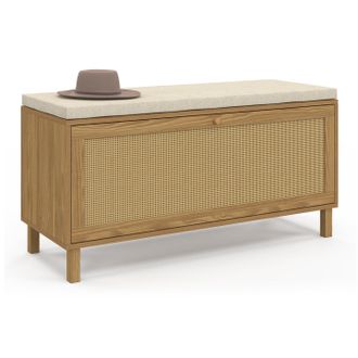 IDMarket Vintage Eingangsbank HANAE mit Schuhablage nat&uuml;rliches Rohrgeflecht Effekt