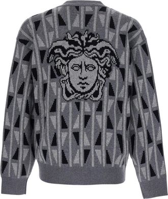 Versace Leather Medusa Embossed Cardigan - Gray