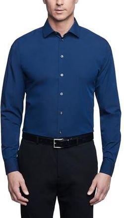 Kenneth Cole Dress Shirt Regular Fit Solid Chemise, Bleu Moyen, 38 cm-39 cm Cou 86 cm-89 cm Manche Homme