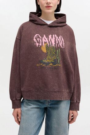 Ganni braun Kapuzenpullover in Vintage-Waschung Bio-Baumwolle - Gr&ouml;&szlig;e XS