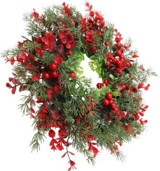 Cabilock jojofuny 35cm Weihnachtskranz Adventskranz Roter Beerenkranz Weihnachten Kerzenkranz Kerzenring Winterkranz Tannenkranz Bauernhaus Kiefer Girlande f&uuml;r