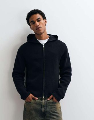 Weekday Boxy-Fit Zip-Hoodie mit Ellbogen-Patch-Detail in Schwarz