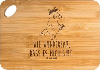 Mr. & Mrs. Panda Bambus - Schneidebrett Fuchs Blumen - Geschenk, Holzschneidebrett, Blumenkranz, Mich, Boho, ich, Holz Bretter, Motivation