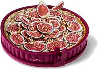 COOX Moule &agrave; quiche avec fond en verre de 26 cm de diam&egrave;tre, rouge fonc&eacute;, cuire parfaitement et servir et couper directement sur le fond du verre