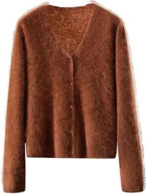 Generic Cardigan en laine de mouton et cachemire sans couture pour femme Col en V Manches longues Tricot &agrave; simple boutonnage, Mokamusi, Taille M