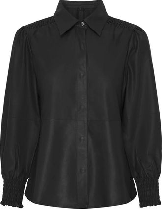 Notyz Notyz - Chemise en cuir &agrave; smocks - Femme - Blouses et Chemises - Noir - Taille: 40 FR