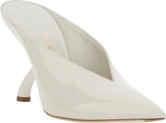 Ferragamo Femme, Chaussures, Blanc, Taille: 37 1/2 EU Mule &agrave; Talon en Cuir Verni