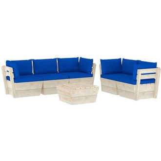 vidaXL Salon de jardin palette 6 pcs avec coussins bois d&eacute;pic&eacute;a vidaXL