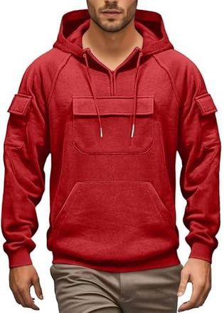 Generic Sweat &agrave; capuche pour homme - Demi-fermeture &eacute;clair - En polaire - D&eacute;contract&eacute; - Manches longues - Coupe droite - Sweat &agrave; capuche ample - Confortable -