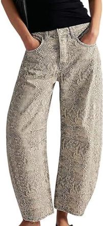 Generic Jean &agrave; jambe large pour femme - Imprim&eacute; floral - Jean extensible taille mi-haute - Pantalon baggy en denim - Pantalon patchwork Y2K - Coupe ample - Ja