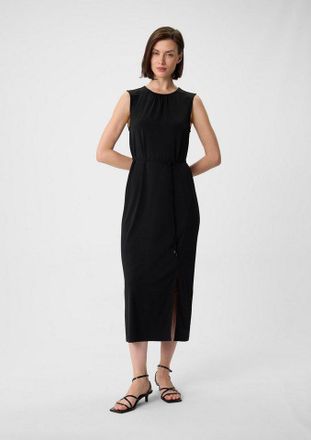 Comma Midikleid Kleid Jerseykleid in Midil&auml;nge mit Schlitz und Bindeg&uuml;rtel