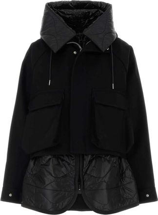 sacai Femme, Vestes, Noir, Taille: 40 FR Wool Melton Blouson