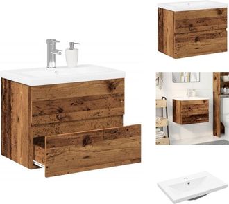 vidaXL Armoire lavabo avec bassin int&eacute;gr&eacute; vieux bois - Meuble Avec Vasque Int&eacute;gr&eacute;e - Meubles Avec Vasques Int&eacute;gr&eacute;es - Armoire Lavabo De Salle De Bain