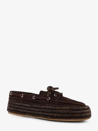 Paloma Barcel&oacute; Womens Loafers Penelope Suede-Raffia Brown Leather-Raffia Leather/raffia