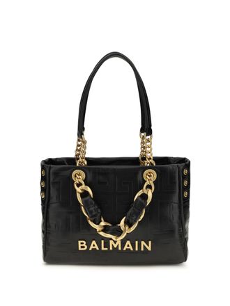 Balmain Womens Tote Bag Cabas 1945 Black Leather Calf Shoulder