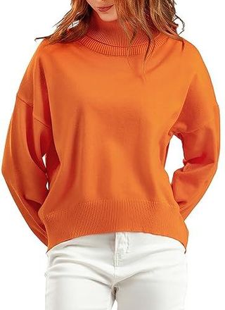 Generic Pull pour femme - Manches longues - Col roulé - Pull ample en tricot épais - Décontracté - Chaud - Pull en tricot torsadé - Pull léger pour femme, Ora