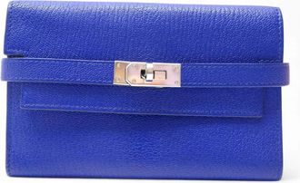 Herm&egrave;s Portemonnaie - HERMES KELLY MEDIUM FALTBARE GELDB&Atilde;-RSE AUS MYSORE - Gr. unisize - in Blau - f&uuml;r Damen