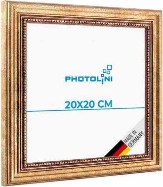 Photolini Barock-Bilderrahmen 20x20 cm in Gold antik, Holz-Rahmen Vintage, Made in Germany, Echtglas, zum Aufh&auml;ngen, mit Zubeh&ouml;r - verleiht Deinen Fotos das bes