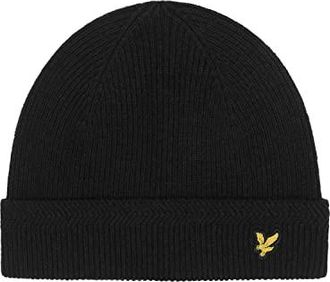 Lyle & Scott Hommes Bonnet Côtelé Noir Véritable Taille Unique