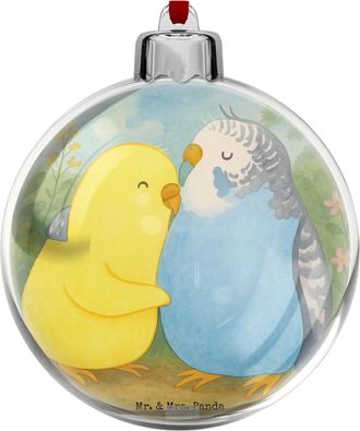 Mr. & Mrs. Panda Weihnachtskugel Wellensittich Liebe Design - Geschenk, Kunststoff, christbaumkugel, Verliebt, N&auml;he, weihnachtskugeln, V&ouml;gel, deko Kugel, Freundin, Ver