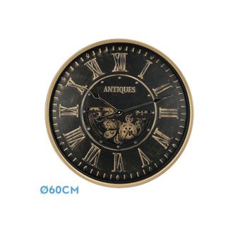 Fabrilamp Fabrilamp - Uhr de Wand Trieste Schwarz Gold 60x60x8 cm Zahnräder mit Uhrwerk