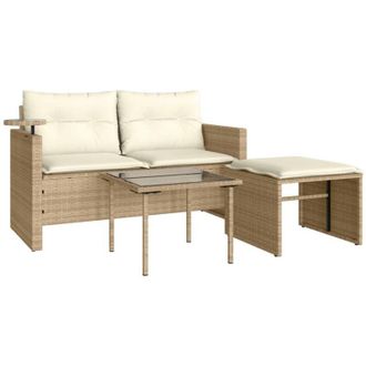 vidaXL 3-tlg. Garten-Sofagarnitur mit Kissen Beige Poly Rattan - Vidaxl