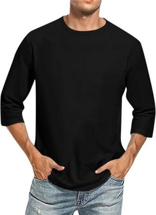 Generic Dyhxuan T-shirts pour hommes &agrave; manches 3/4 - D&eacute;contract&eacute; - Couleur unie - Hauts d&eacute;t&eacute; sportifs - Haut de fitness - Col rond - Tunique - Grandes tailles