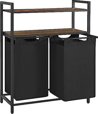 Vasagle Panier à Linge, Corbeille à Linge Sale, Rangement 2 Compartiments, 2 Sacs Amovibles en Tissu Oxford, 2 Étagères, Cadre en Métal, 46L pour Chaque Sac, 